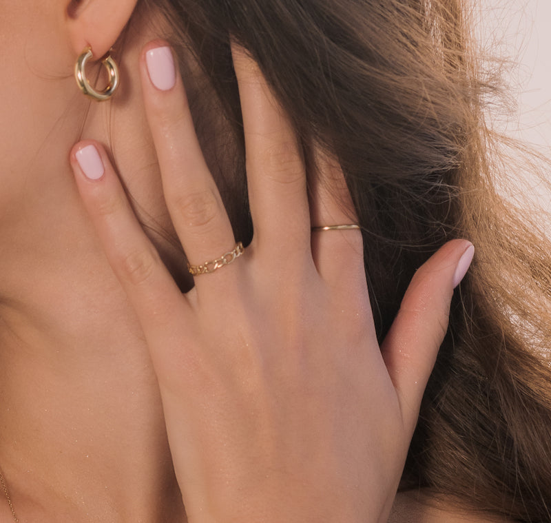 Solid Gold Chain Link Ring | Dainty Diamond Stacking Rings